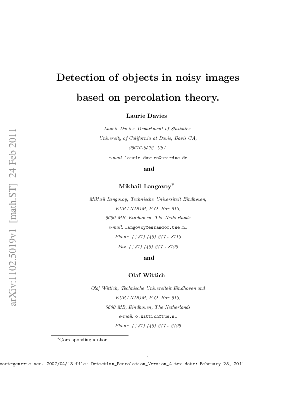 Pdf Detection Of Objects In Noisy Images Based On Percolation Theory