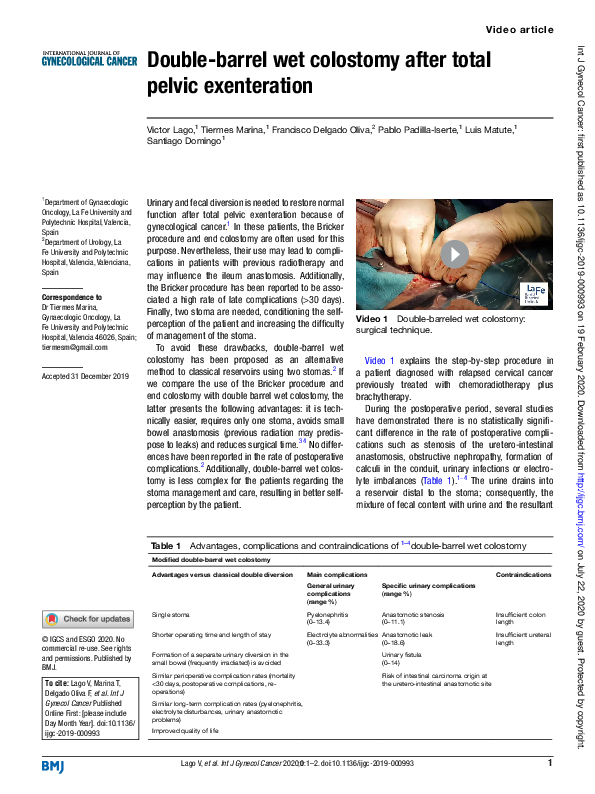 (PDF) Double-barrel wet colostomy after total pelvic exenteration