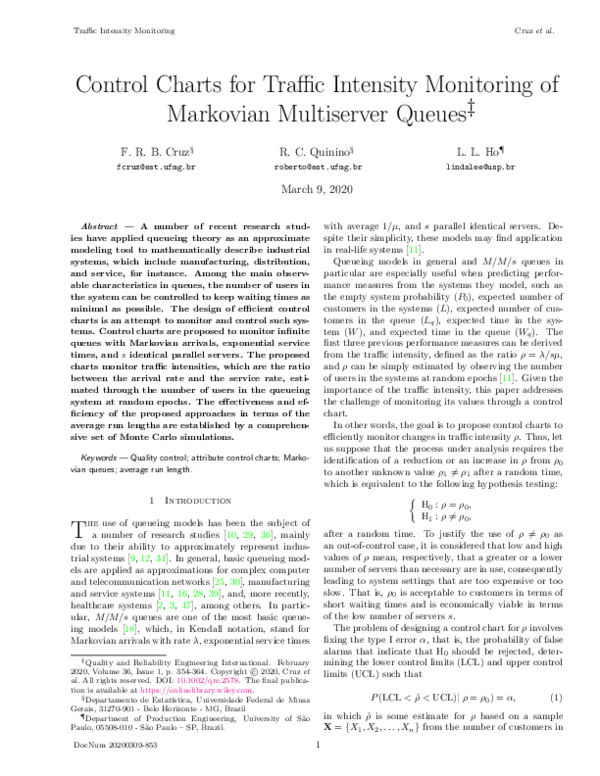 (PDF) Control charts for traffic intensity monitoring of Markovian multiserver queues