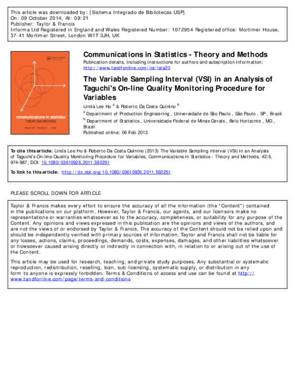 (PDF) The Variable Sampling Interval (VSI) in an Analysis of Taguchi's ...