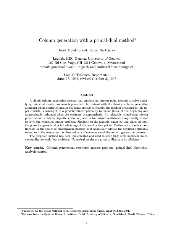 Pdf Column Generation With A Primal Dual Method