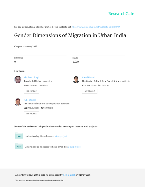 (PDF) Gender Dimensions of Migration in Urban India