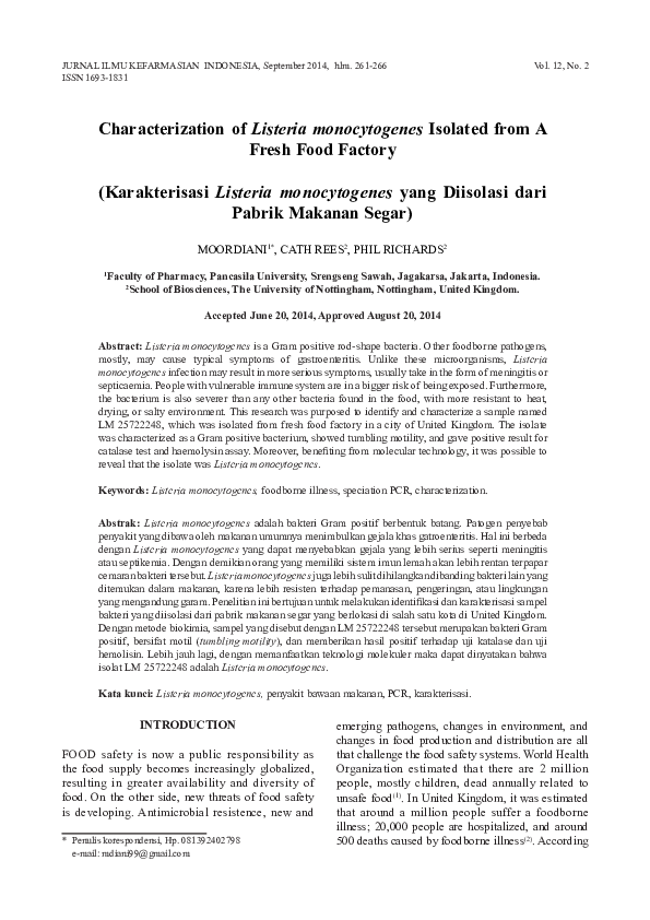 (PDF) Characterization of Listeria monocytogenes Isolated from A Fresh ...