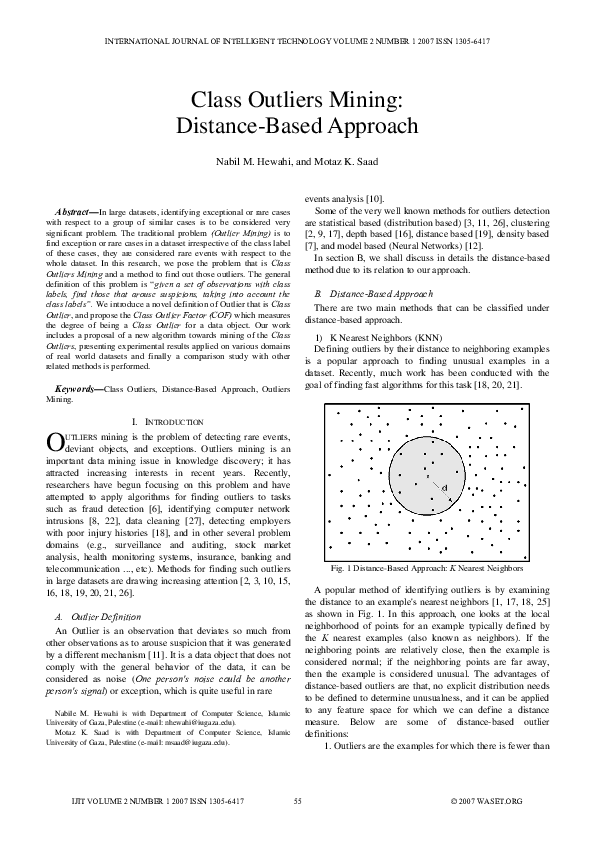 (PDF) Class Outliers Mining: Distance-Based Approach