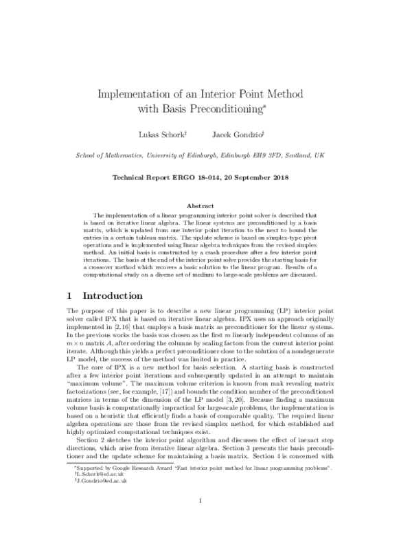 (PDF) Implementation of an interior point method with basis preconditioning