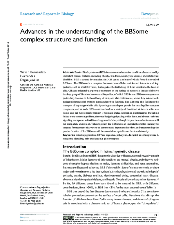 (PDF) Advances in the understanding of the BBSome complex structure and ...