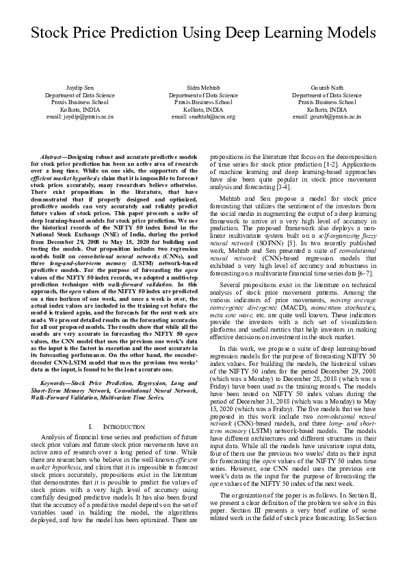 Pdf Stock Price Prediction Using Deep Learning Models