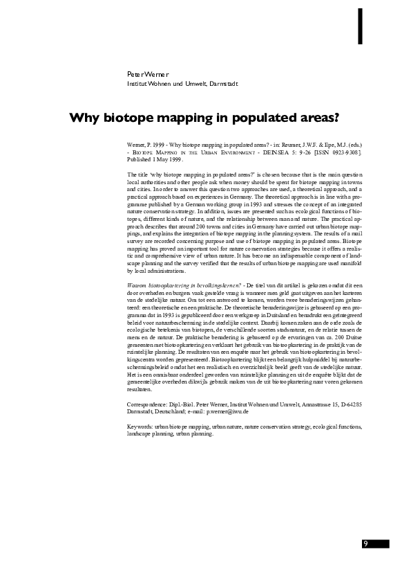 (PDF) Why biotope mapping in populated are a s