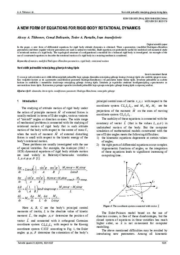 (PDF) A New Form of Equations for Rigid Body Rotational Dynamics