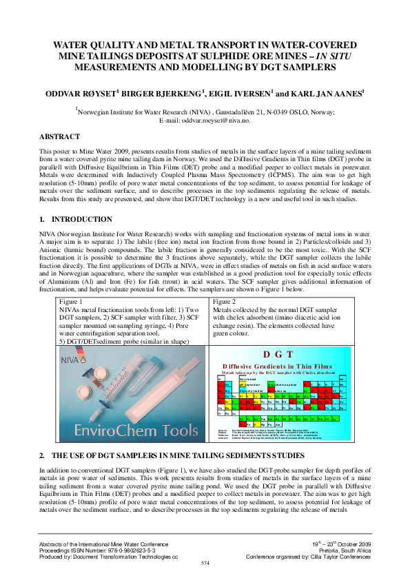 (PDF) Water Quality and Metal Transport in Water-Covered Mine Tailings ...