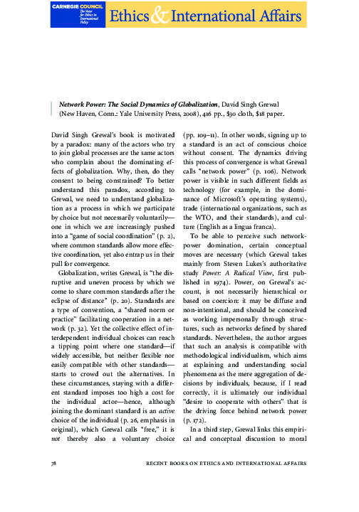 (PDF) Network Power: The Social Dynamics of Globalization - by David ...