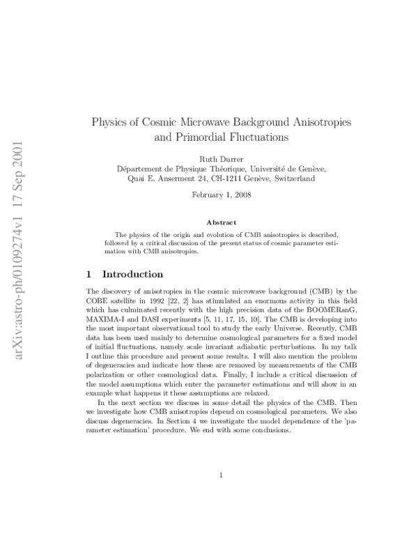 (PDF) Physics of Cosmic Microwave Background anisotropies and ...