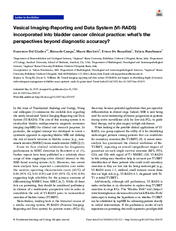 (PDF) Vesical Imaging-Reporting and Data System (VI-RADS) incorporated ...