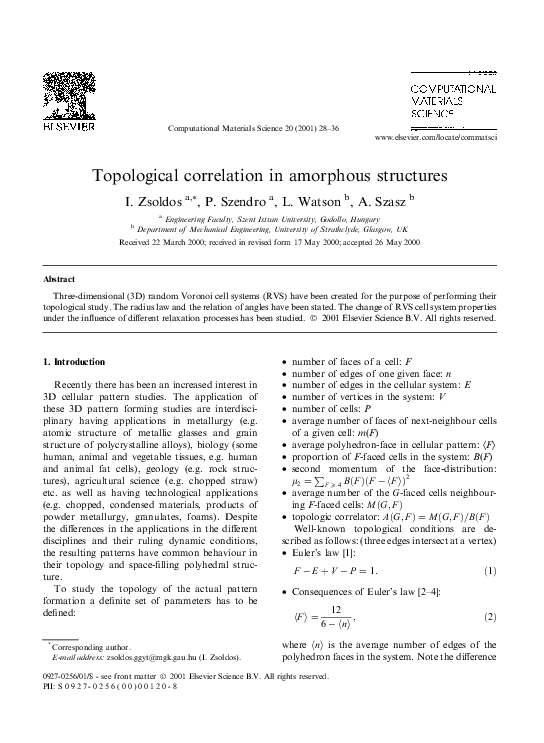 (PDF) Topological correlation in amorphous structures