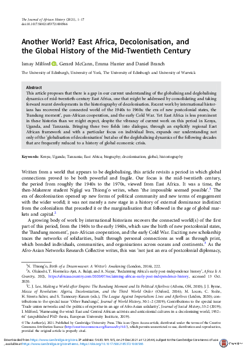 (PDF) Another World? East Africa, Decolonisation, and the Global ...