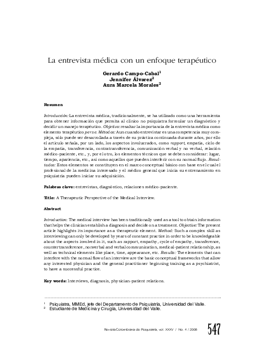 (PDF) La entrevista m dica con un enfoque terap utico