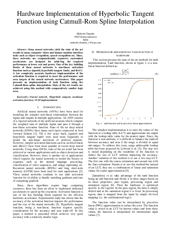 (PDF) Hardware Implementation of Hyperbolic Tangent Function using Catmull-Rom Spline Interpolation