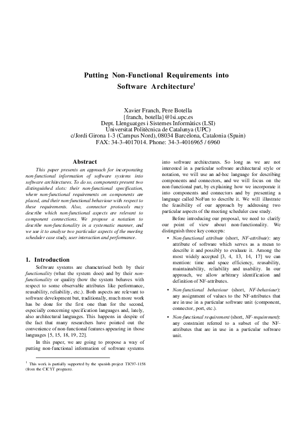 (PDF) Putting Non-Functional Requirements into Software Architecture