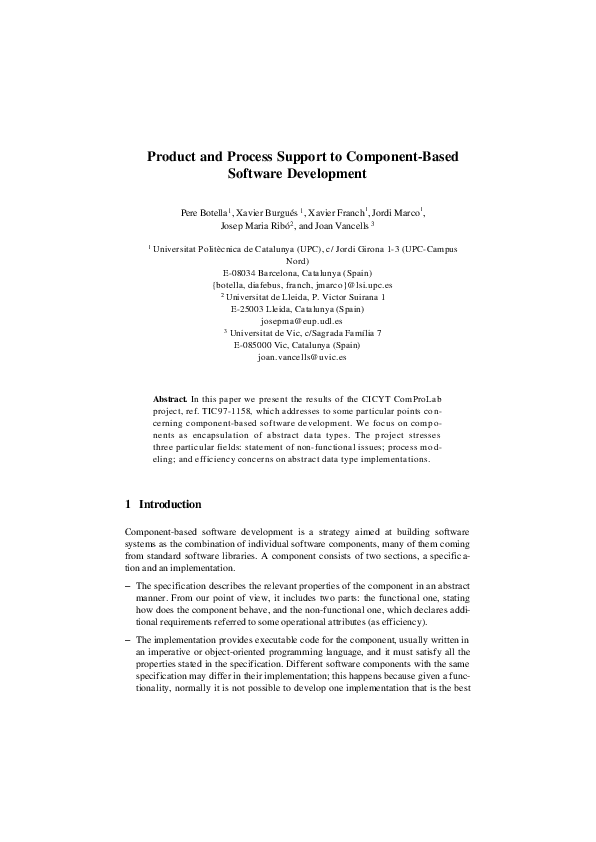 (PDF) Product and Process Support to Component-Based Software Development