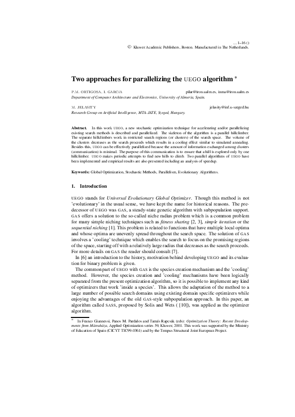 (PDF) Two approaches for parallelizing the UEGO algorithm (PDF) Two approaches for parallelizing the UEGO algorithm