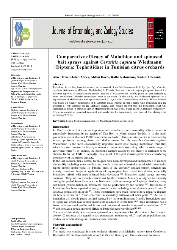 (PDF) Comparative efficacy of Malathion and spinosad bait sprays against Ceratitis capitata ...