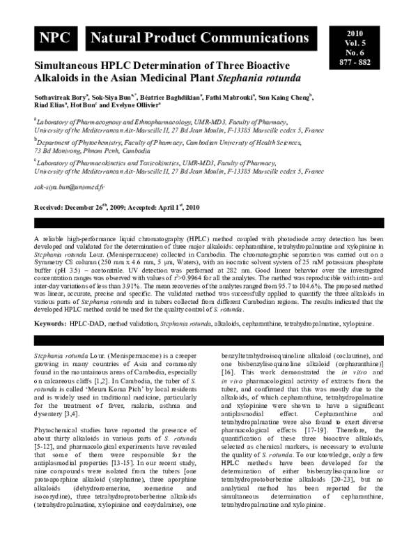 (PDF) Simultaneous HPLC determination of three bioactive alkaloids in ...