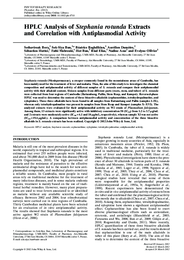 (PDF) HPLC Analysis of Stephania rotunda Extracts and Correlation with ...