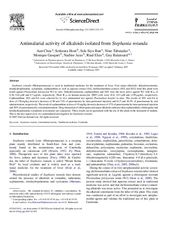 (PDF) Antimalarial activity of alkaloids isolated from Stephania rotunda