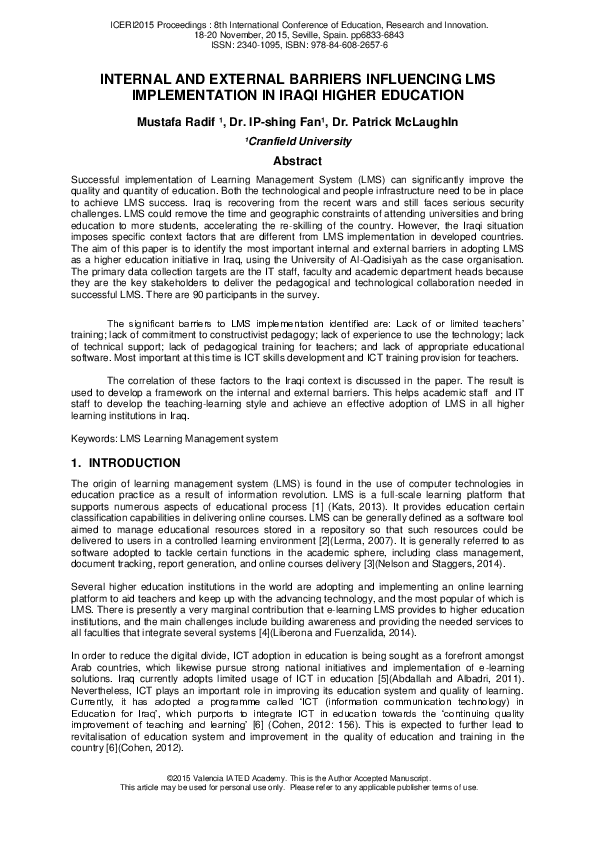 (PDF) Internal and external barriers influencing LMS implementation in ...