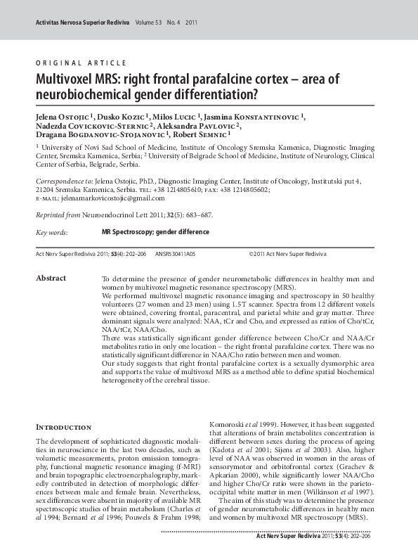 (PDF) Multivoxel MRS: right frontal parafalcine cortex area of neurobiochemical gender ...