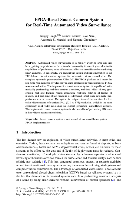 Pdf Fpga Based Smart Camera System For Real Time Automated Video