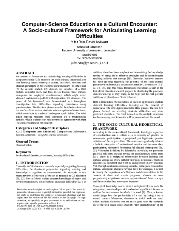 (PDF) Computer-science education as a cultural encounter