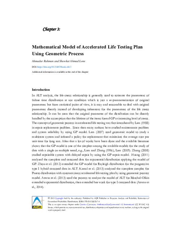 Pdf Mathematical Model Of Accelerated Life Testing Plan Using Geometric Process