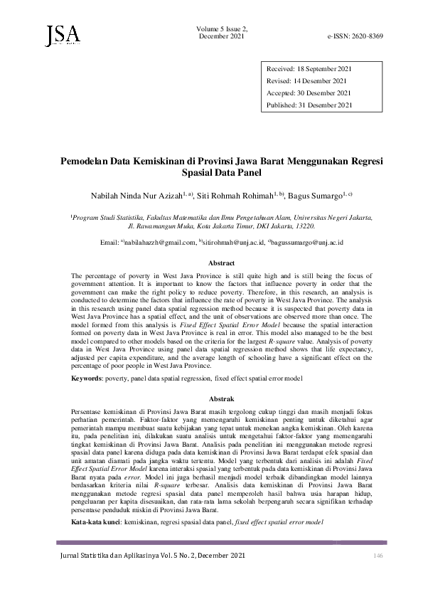 (PDF) Pemodelan Data Kemiskinan di Provinsi Jawa Barat Menggunakan ... (PDF) Pemodelan Data Kemiskinan di Provinsi Jawa Barat Menggunakan ...