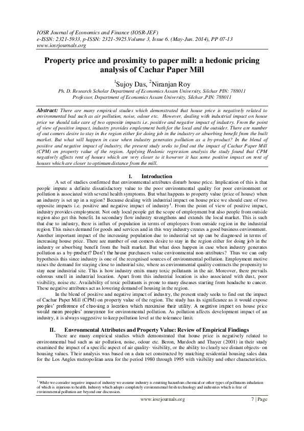 (PDF) Property price and proximity to paper mill: a hedonic pricing ...