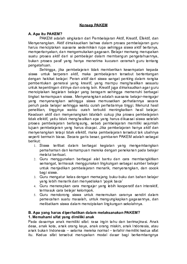 (PDF) Konsep PAKEM A. Apa itu PAKEM? PAKEM adalah singkatan dari ...