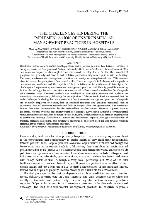 (PDF) The Challenges Hindering the Implementation of Environmental ...