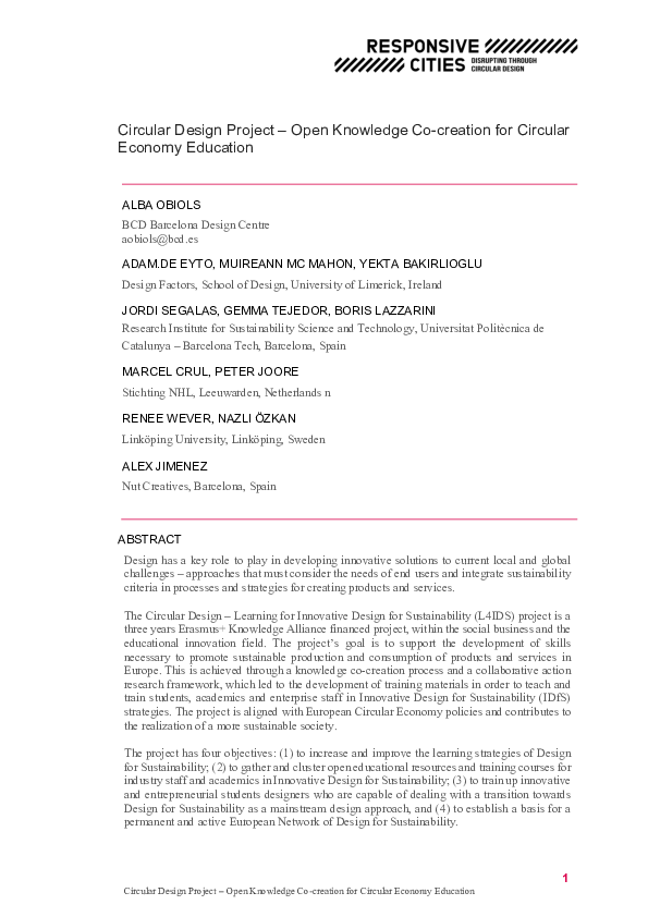 (PDF) Circular Design Project – Open knowledge co-creation for circular ...