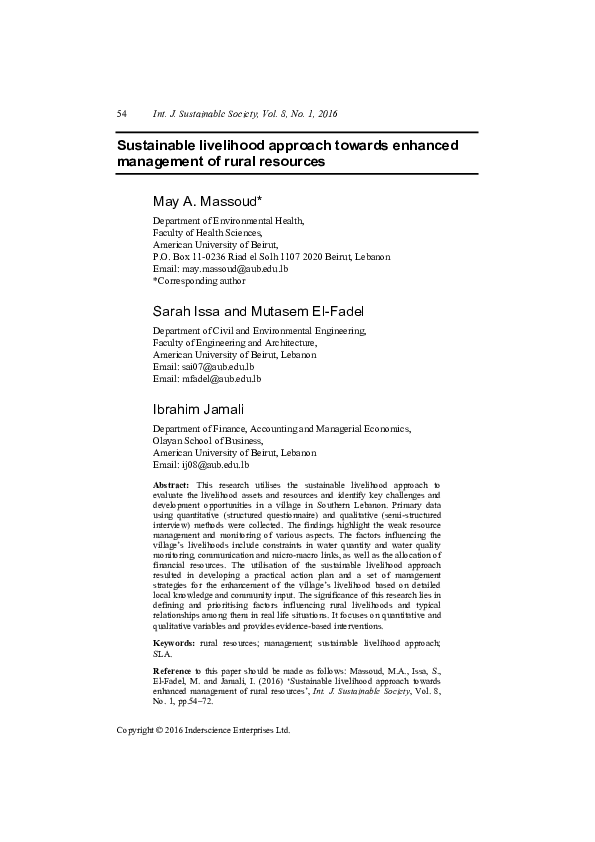 (PDF) Sustainable livelihood approach towards enhanced management of ...