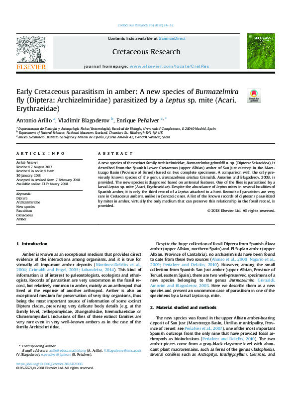 (PDF) Early Cretaceous parasitism in amber: A new species of ...