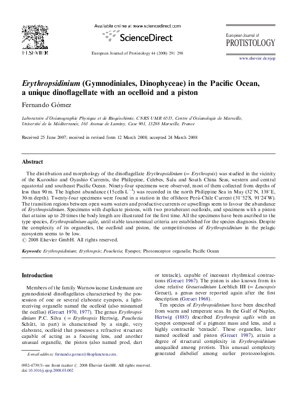 (PDF) Erythropsidinium (Gymnodiniales, Dinophyceae) in the Pacific ...