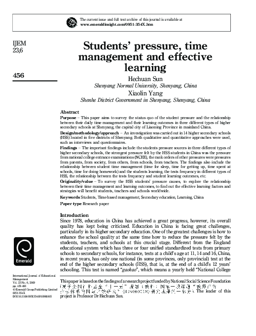 (PDF) Students' pressure, time management and effective learning