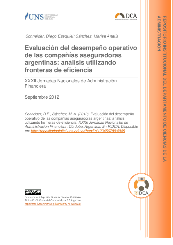 (PDF) Evaluación del desempeño operativo de las compañías aseguradoras argentinas : Análisis ...