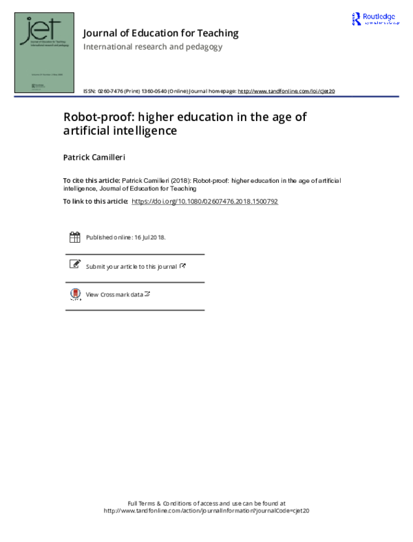 (PDF) Robot-proof: higher education in the age of artificial intelligence
