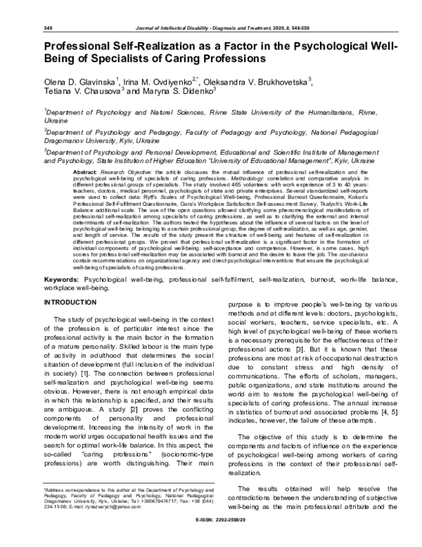 (PDF) Professional Self-Realization as a Factor in the Psychological ...