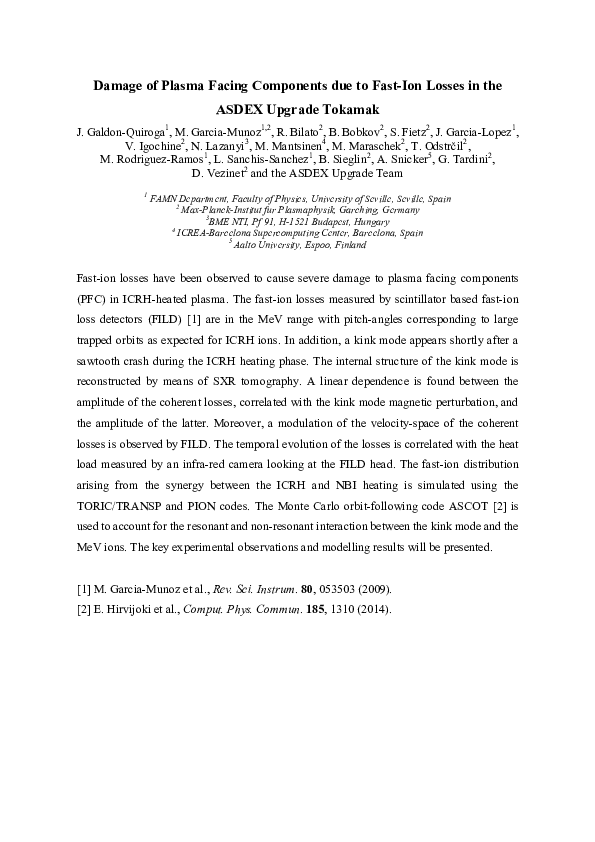 (PDF) Damage of Plasma Facing Components due to Fast-Ion Losses in the ASDEX Upgrade Tokamak