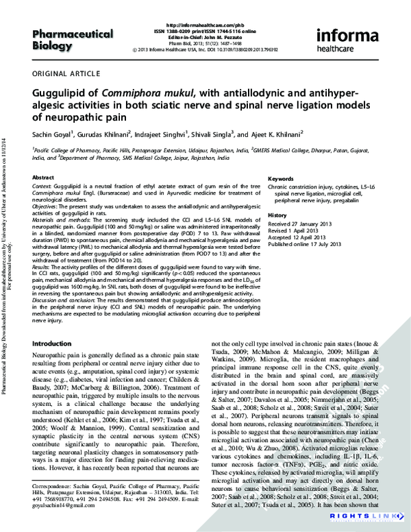 (PDF) Guggulipid of Commiphora mukul , with antiallodynic and ...