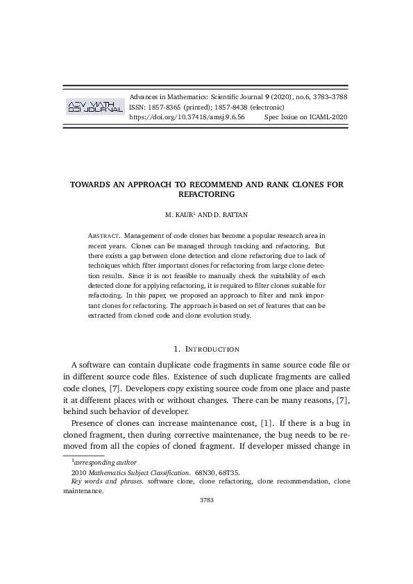 (PDF) Towards an Approach to Recommend and Rank Clones for Refactoring