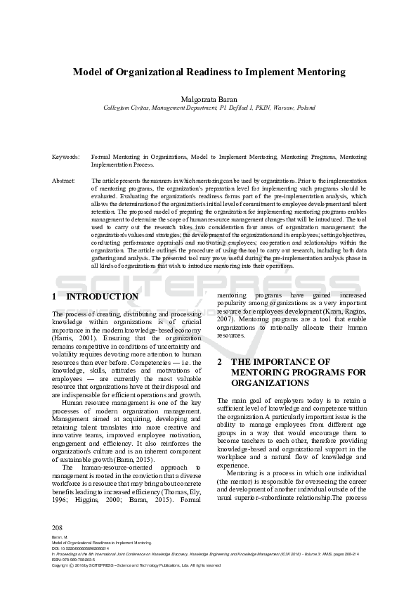 (PDF) Model of Organizational Readiness to Implement Mentoring