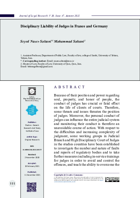 (PDF) Disciplinary Liability of Judges in France and Germany